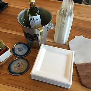 Susty Party 8-Inch Compostable Square Plates (50 Plates), Sugarcane Heavy Duty Disposable Biodegradable Plate, White