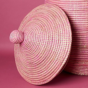 Senegalo 17" Small Woven Storage Basket (Pink Hooded)