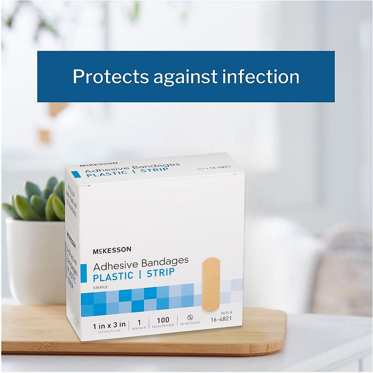 McKesson Adhesive Bandages, Sterile, Plastic Strip, 1 in x 3 in, 100 Count, 2 Packs, 200 Total