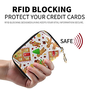 Christmas Cookies Gingerbread Man and Girl Near Sweet HouseGrey Credit Card Coin wallet, RFID Blocking Compact Women Leather Card Holder, Key Change Organizer, Zipper Purse Clutch Pouch