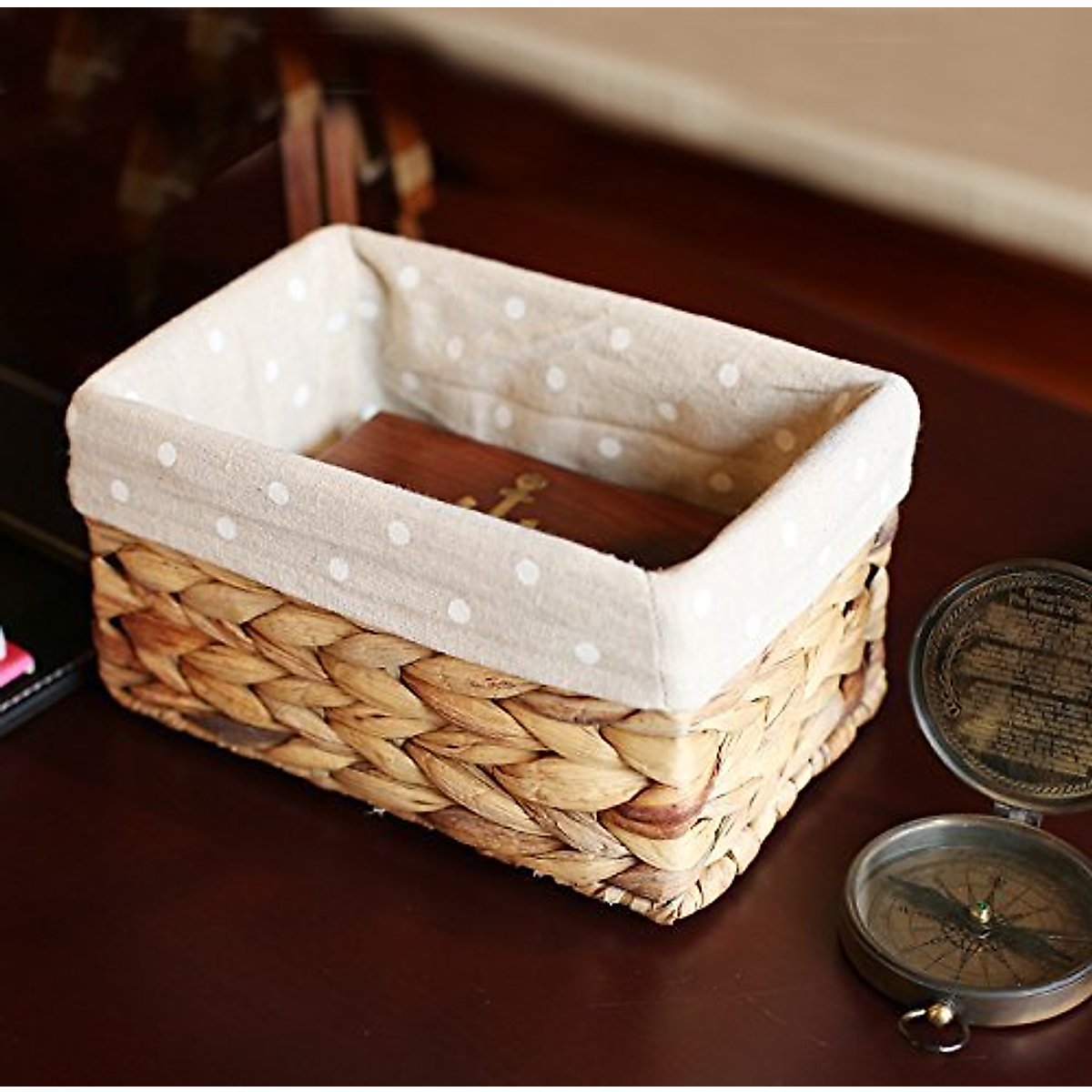 KINGWILLOW Rectangular Wicker Storage Container, Organizer Box, Art & Craft (Small)
