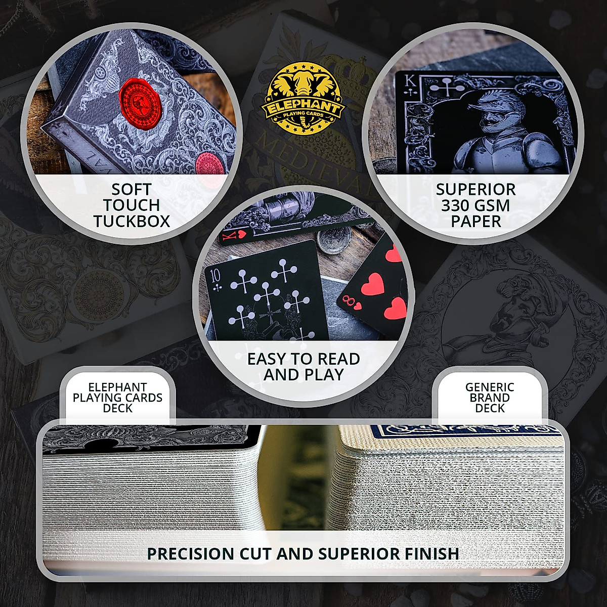 Medieval Playing Cards - Professional Poker Cards in Period-Authentic Middle Ages Designs - Stone Edition - Great for Magic, Cardistry, Gameplay - Deck of Cards for Kids & Adults Free Card Game E-book