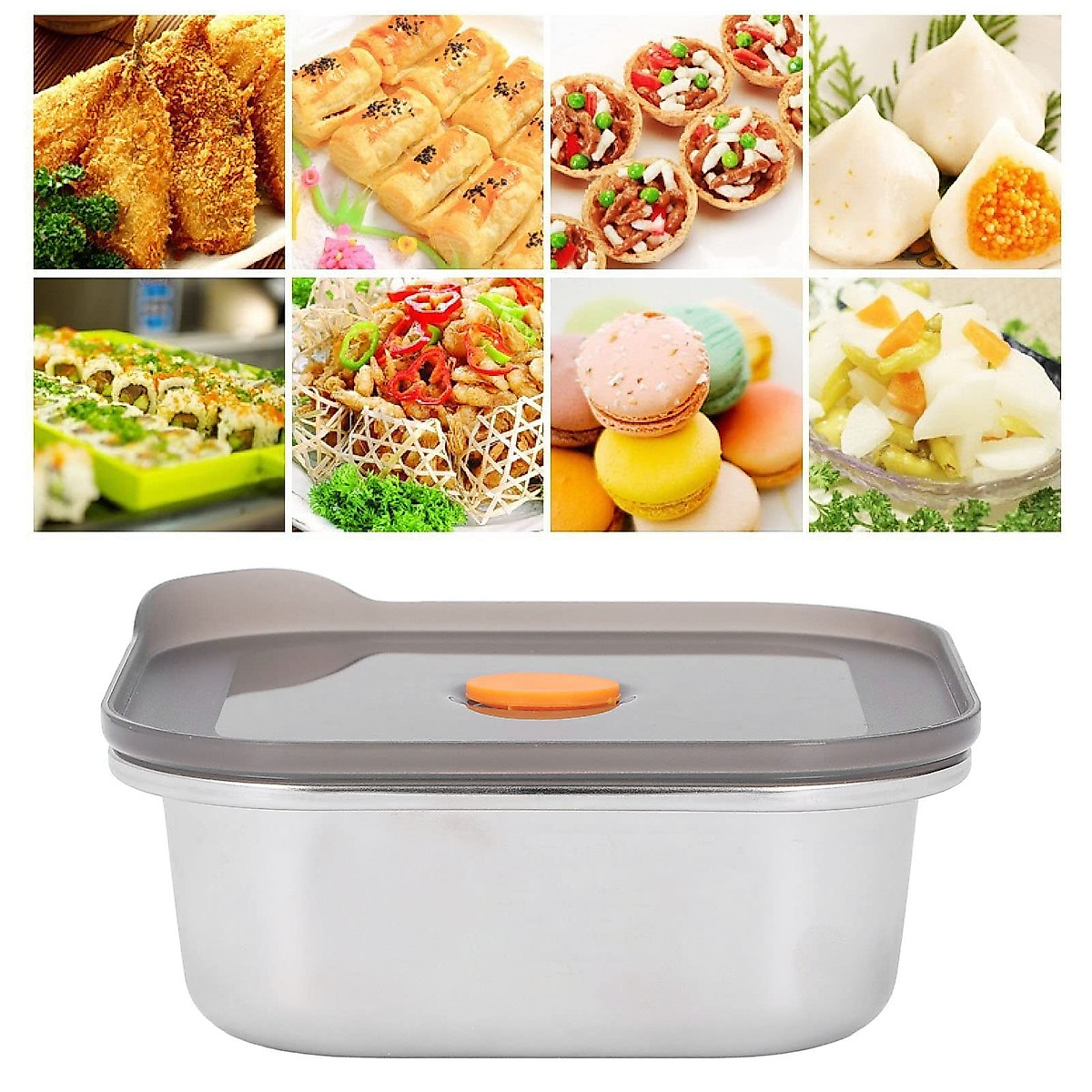 Metal Food Container, Stainless Steel Food Storage Container Leak Proof Sinking Lid for Restaurant (500ml)