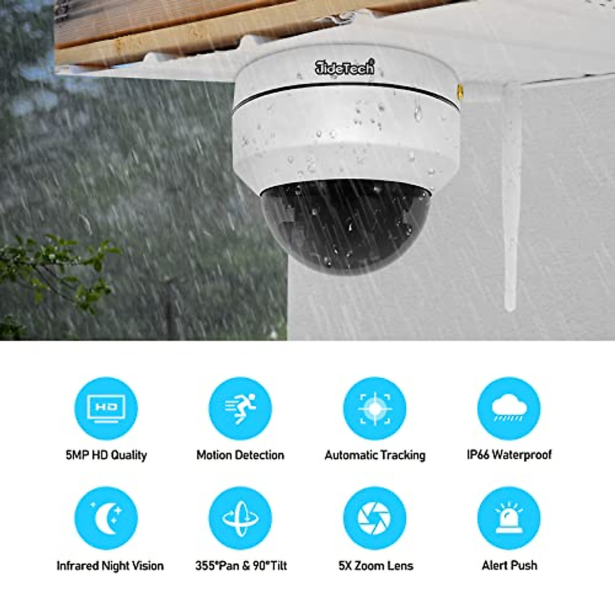 YoLuKe 5MP PTZ WiFi Camera Outdoor,5X Optical Zoom Security Outdoor Dome Camera with Ceiling/Night Vision/128G SD Card Slot/Human Detection/IP66 Waterproof…