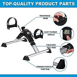 TABEKE Pedal Exerciser, Under Desk Bike Stationary Exerciser for Arm and Leg Workout, Portable Folding Sitting Cycle