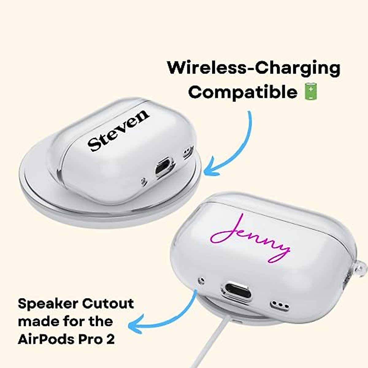 MARBLEFY Personalized AirPods Pro 2 Case with Keychain and Running Strap, Protective Clear Airpod Pro 2nd Generation Cover with Custom Name (Personalized)