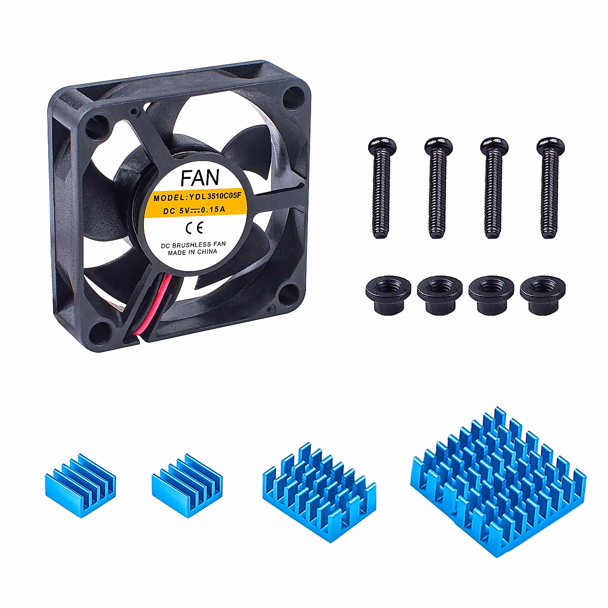 Miuzei Fan Compatible with Raspberry Pi 4 & 4B+ with 3 Pcs Aluminum Heatsinks for Pi 4 B+, Pi 4 Model B