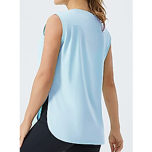 Dragon Fit Loose Fit Summer Workout Tank Tops Soft Cotton Yoga Tops Sleeveless Casual Crewneck Shirts Light Blue