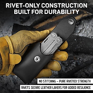 American Bench Craft Leather Multitool Sheath fits Leatherman Wingman, Sidekick, Reber, Rev, Fuse | Riveted Leatherman Case for Belt | Premium Full Grain Leather Sheath/Holster with Brass Snap - Black