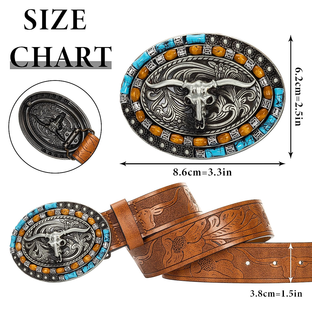 INOGIH Men-Western-Cowboy-Leather-Buckle-Belts-with-Longhorn-Bull-Floral-Engraved-Belt-Buckle-for-Jeans 33" to 42" Waist