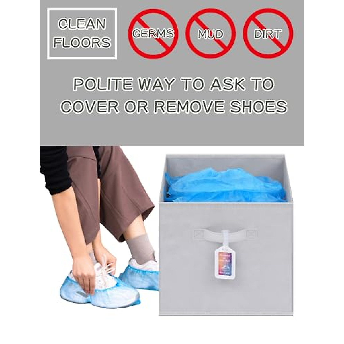 ECLAT Shoe Covers Box 12 Inch Storage Cubes- 1 Pack Foldable Shoe Booties Holder, Dispenser Bin for Guest, Homeowner, Realtor, Open House, Real Estate Agent Supplies, Light Gray