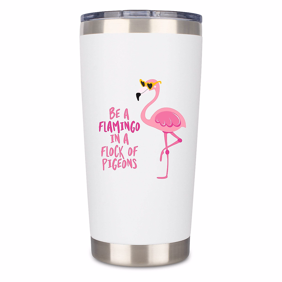JENVIO Flamingo Gifts for Women | Large 20 Ounce White Wine/Coffee Stainless Steel Tumbler/Mug with Lid | Unique Inspirational Encouragement Pink Design Funny Cup Valentine's Day Gift