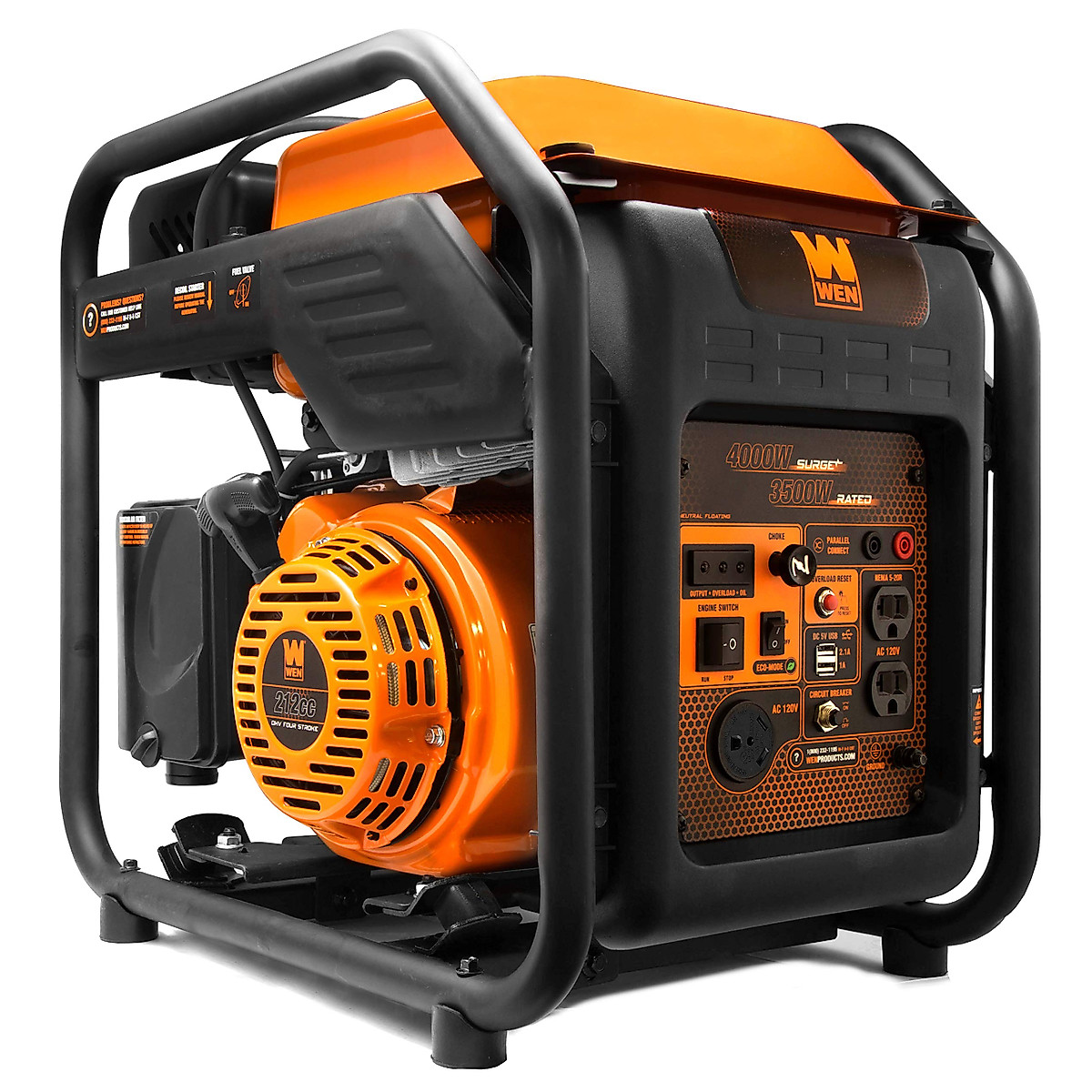 WEN GN400i RV-Ready 4000-Watt Open Frame Inverter Generator, CARB Compliant, Black/orange & GNA50i 50-Amp 6000-Watt Parallel Connection Kit for Inverter Generators, Black
