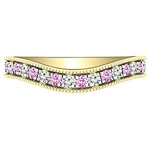 Dazzlingrock Collection Round Pink Sapphire & White Diamond Ladies Stackable Contour Guard Wedding Band, 14K Yellow Gold, Size 9.5