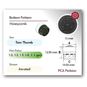 Flow Options Aerator Kit Faucet Inserts 1.2 GPM - 1.8 PCA Water-Saving Replacement Restrictors - 5 Pack Install Wrench Kithen Bathroom Aerated Stream Parts Set (Tom Thumb Size)