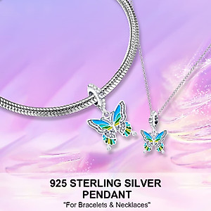 PICKBEAU S925 Sterling Silver Charms Bracelet Necklace Keychain Sunglasses Bag Butterfly Sunflower Charm Beads DIY Jewelry Gifts For Women