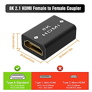 LEENUE HDMI Coupler 8K, Female to Female 2.1 HDMI Adapter, HDMI Connector 8K@60Hz / 4K@120Hz HDR Extender for HDTV, Laptop, PC, Monitor, Roku TV, 2 Pack