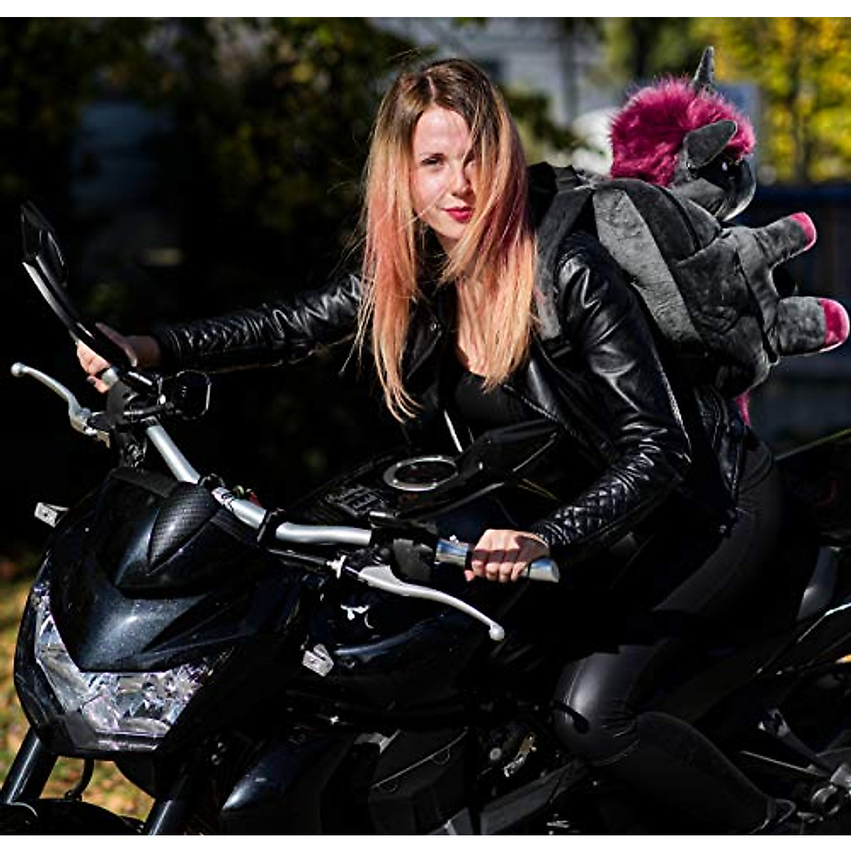 Corimori 1857""Ruby" The Punk Unicorn Schoolbag Backpack, Girls/Women, Black Plush Laptop Bag 15 Inches