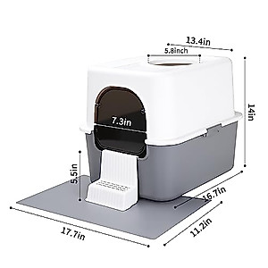 RIZZARI Cat Litter Box with Lid, Increased Entrance Height, Top Entry Enclosed Litter Box with Door, Easy to Install, Suitable for Cats up to 7.5 lbs (Gray,Small)