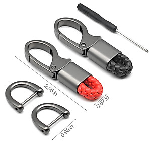 EYANBIS Car Key Fob Keychains Leather Holder Key Chain Sturdy Metal with D-Ring for Men and Women 2 Pack, 1 Pack Black & 1 Pack Red, 360 Degree Rotatable, with Screwdriver