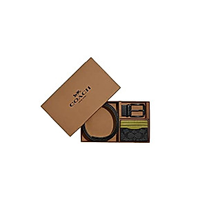 COACH Men's Boxed Card Case And Belt Gift Set In Colorblock Signature Canvas (Charcoal - Lime Green)