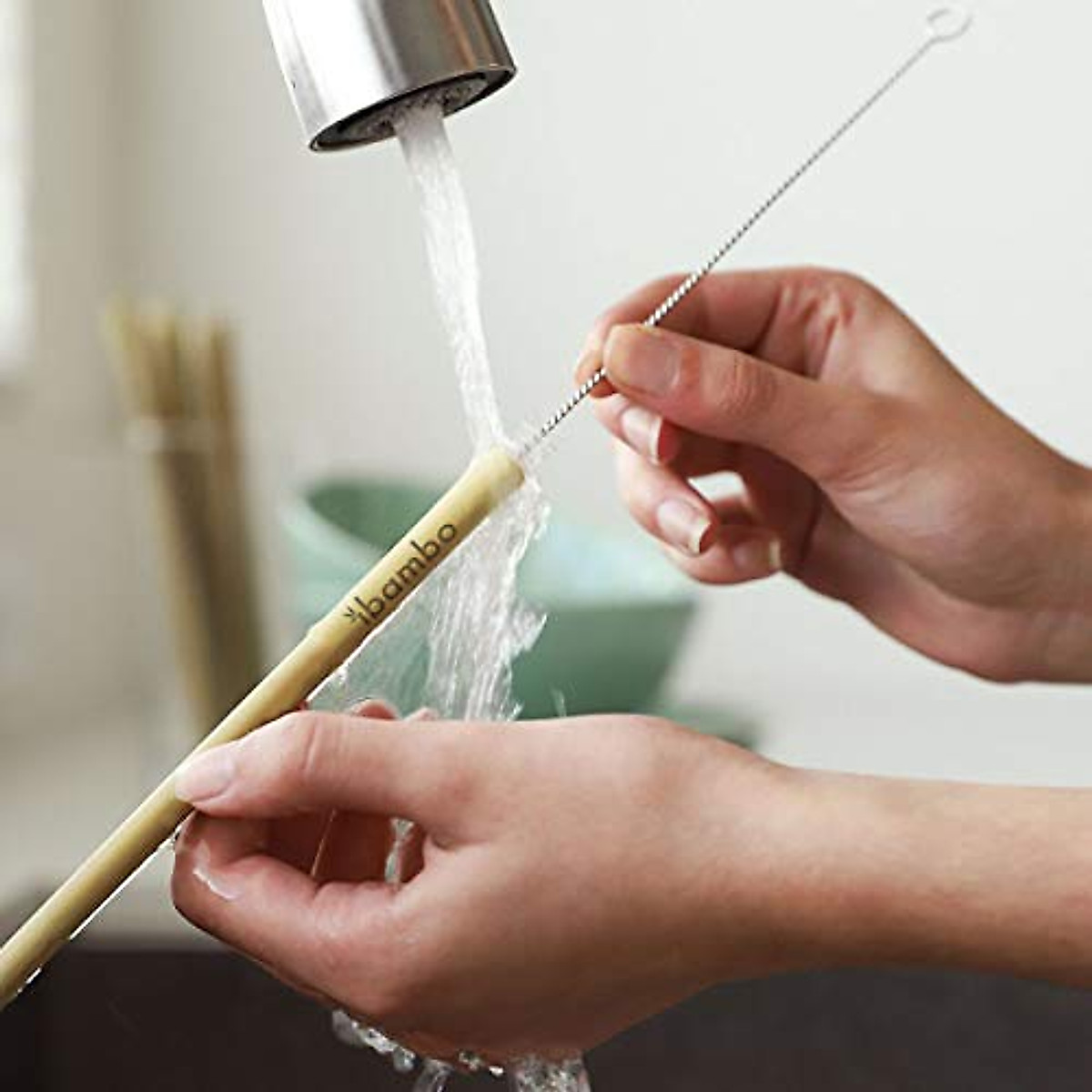 Ibambo 10 Pack Natural Bamboo Straws - Ecofriendly Reusable Straws, 8 inch Biodegradable Straws, Compostable Straws with Straw Cleaner, Bamboo Reusable Straws Alternative to Plastic Disposable Straws