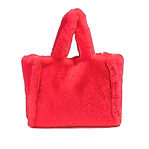 Fuzzy Furry Tote Bag Large Purse Faux Fur Fluffy Totes Shoulder Bags Women Plush Handbag Cute Winter Fashion Purses (red)
