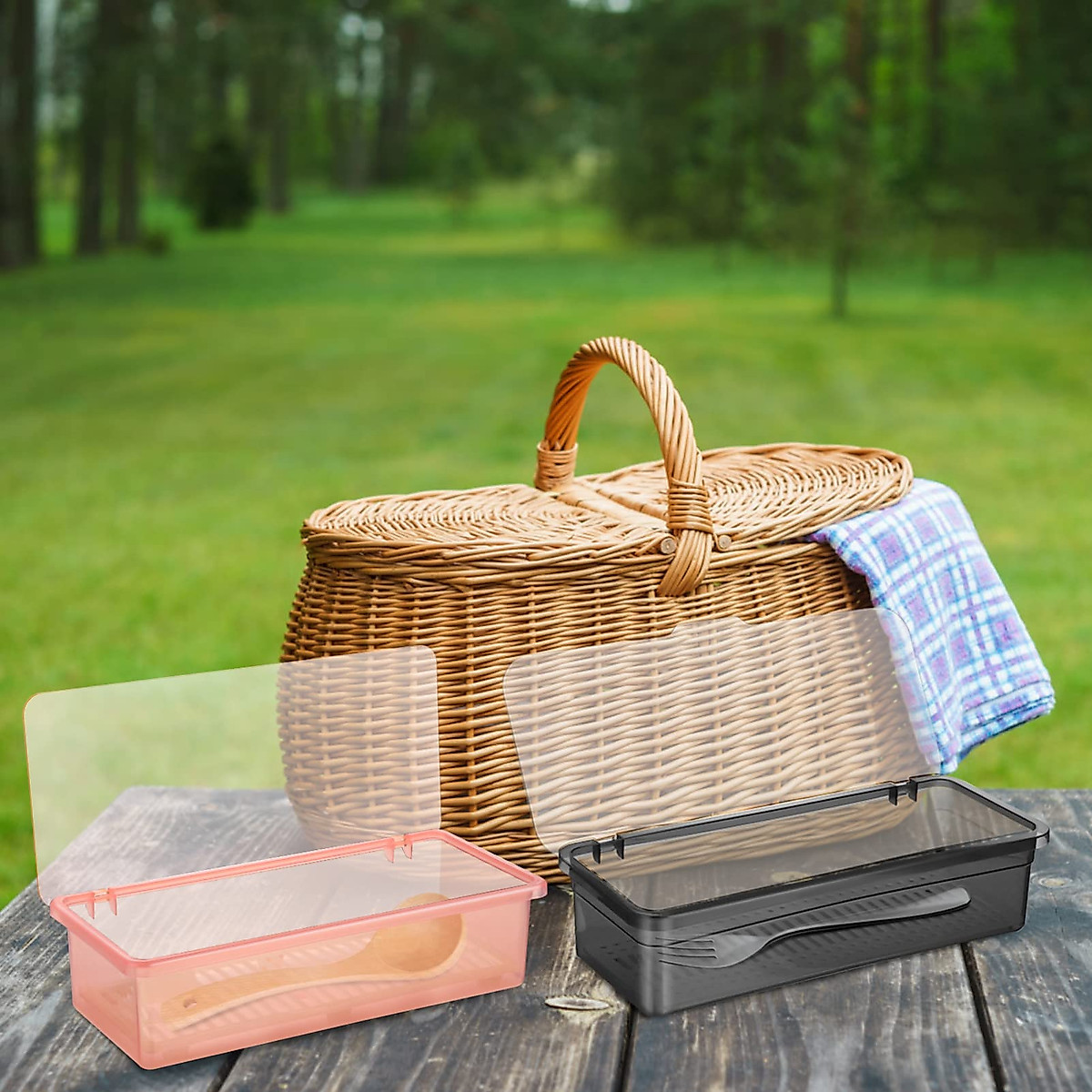 Zerodeko Clear Container 2pcs Silverware Organizer with Lid Covered Kitchen Cutlery Tray Plastic Drawer Organizer Tray Utensil Storage Container Dinnerware Holder for Home Storage Drawers