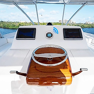 Herdio Round Waterproof Marine Radio - 4 x 40 W Boat in Dash Gauge Stereo Receiver Compatible with Bluetooth, AM FM, 2.75 Inches Digital LCD, USB, AUX, RCA (White)