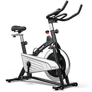 Goplus Magnetic Stationary Bike, Indoor Exercise Cycling Bike Smooth Belt Drive W/Heart Rate, LCD Monitor, Full Adjustment Near-silent Home Cardio Workout Spin Bike