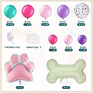 103 Paw Print Balloon Garland for Girls, Bone Shaped Foil Balloon Dog Paw Foil Balloons for Dog Kids Girls Birthday Party (Candy Color)