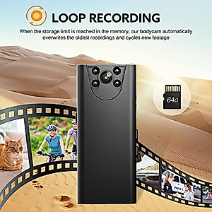 Losfom Z01 Body Camera with Audio, 1080P Mini Body Cameras with Infrared Night Vision, Police Body Cam with Upgrade Rotate Clip, Support 10HR Battery Life for Riding,Meeting, Indoor(with 64GB)