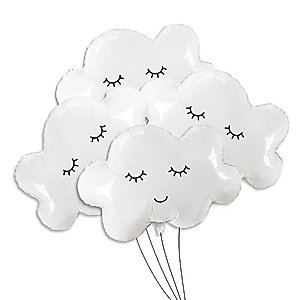 4 Pieces White Cloud Mylar Foil Balloons Smiling Face Balloons Party Supplies for Baby Shower Themed Party Wedding Engagement Decorations