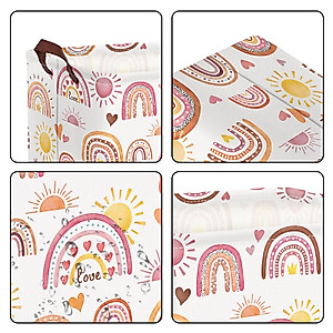 Clastyle Boho Pink Purple Rainbow Storage Baskets Rectangular Sun Heart White Shelf Basket with Handle Clothes Books Toys Storage Bin for Bedroom Kindergarten