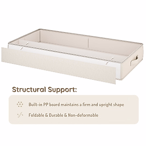 Vailando Under Bed Storage Containers, Underbed Storage Bins with 6 Inches Tall, Clothes Storage Box with Sturdy Handles and Sidewalls, Beige, 2-Pack