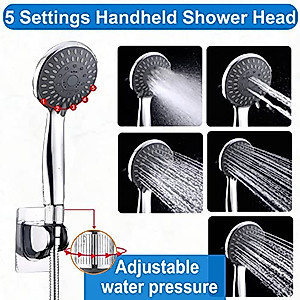 12"High Pressure Rainfall Shower Head with Handheld Spray Combo, Square Waterfall Shower Heads, 5Settings Chrome Showerhead Spray with Holder, 13"Adjustable Extension Arm, 59"Stainless Steel Hose