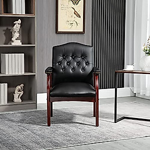 Leather Guest Chair with Padded Arm Rest Ergonomic W/Padded Seat and Arms for Reception Meeting Conference and Waiting Room Side Office Home (1 Pack, Black)