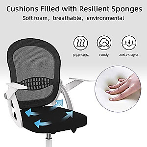Sytas Office Chair Ergonomic Desk Chair, Rolling Swivel Mesh Computer Task Chair with Flip-up Arms Lumbar Support and Height Adjustable, White