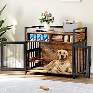 41" Dog Crate Furniture with Drawers,Large Wooden Dog Crate for Large Small Medium Dogs,Metal Indoor Dog Crate for Pet