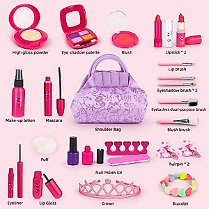 Pretend Makeup for Toddlers - BTEC Fake Makeup Set for Kids,Play Makeup Kit for Little Girls Age 2 3 4 5 6,Kids Makeup Kit for Girl with Princess Purse (24 Pack)