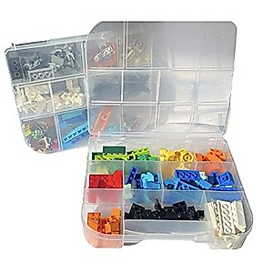 2 Pack Stackable Clear Plastic Organizer Box with Dividers for Legos, Arts & Crafts, Fishing Tackle and Jewelry, 7.625x6.75x2.25-in