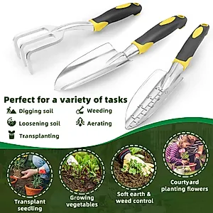 Auger Spiral Drill Bit for Planting Bulb Flower & Bedding, Garden Plant Auger, Upright or Umbrella Hole Diggers, Includes 3 Heavy Duty Cast Aluminum Garden Hand Shovels (6 Pieces)