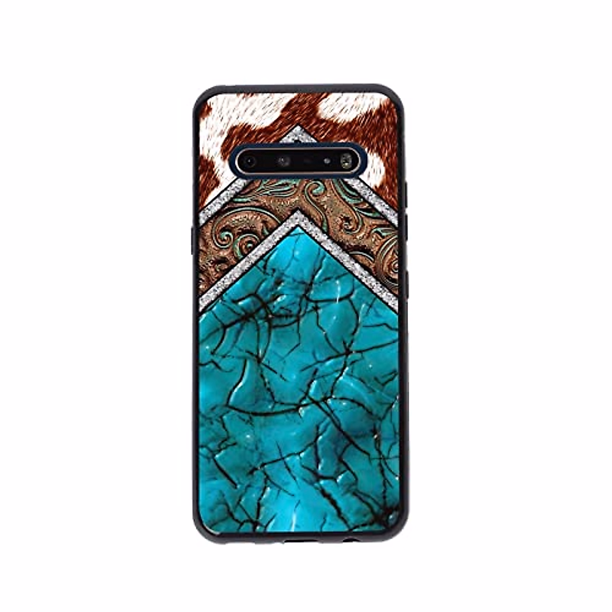 pambea limber Compatible with LG V60 ThinQ 5G Case, Western Cowhide Turquoise and Brown Animal Print Graphic Design for LG Case Men Women,Soft Silicone Trendy Case for LG