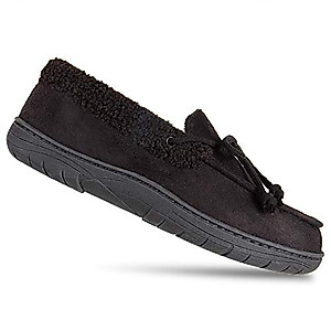 Hanes Men's Moccasin Slipper House Shoe With Indoor Outdoor Memory Foam Sole Fresh Iq Odor Protection, Navy, Large