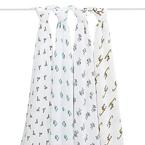 aden + anais Swaddle Blanket, Boutique Muslin Blankets for Girls & Boys, Baby Receiving Swaddles, Ideal Newborn & Infant Swaddling Set, Perfect Shower Gifts, 4 Pack, Jungle Jam