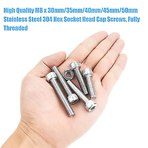 DYWISHKEY 50 Pieces M8 x 30mm/35mm/40mm/45mm/50mm Stainless Steel 304 Hex Socket Head Cap Bolts and Nuts Kit