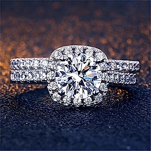 ZHANGLM 2PCs Square Diamond Rings for Women,Exquisite Zirconia Couple Ring Set Engagement Wedding Jewelry Birthday Mother's Day Valentine's Day Gifts for Mom Girlfriend Wife Daughter