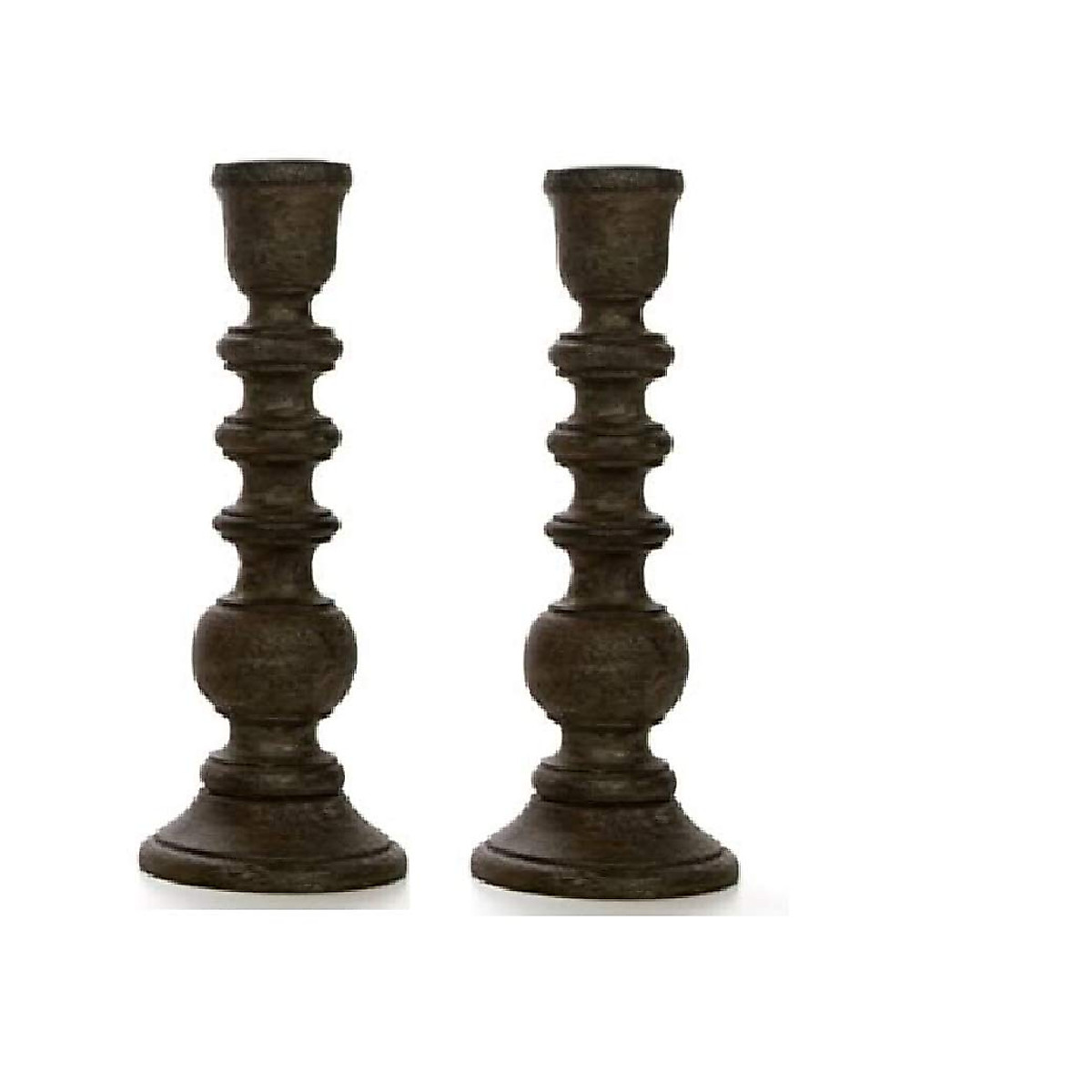 Hosley Set of 2 Grey 7" High Wooden Pillar Candle Holder - Country Style. Ideal Gift for Wedding, Party, Home, Spa, Reiki, Aromatherapy, LED/Votive Candle Gardens. W1