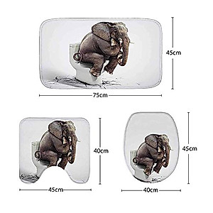 Amagical Elephant Digital Printing 16 Piece Bathroom Mat Set Shower Curtain Set Bathroom Mat Contour Mat Toilet Cover Waterproof Shower Curtain with 12 Hooks