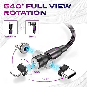 Statik 360 Magnetic Charging Cable - Magnetic USB C Charging Cable, Micro USB, 3-in-1 Magnet Tips Charge All Devices - Magnetic Charger Type C Magnetic Phone Charger - Magnetic Charger Cable 6ft/2m